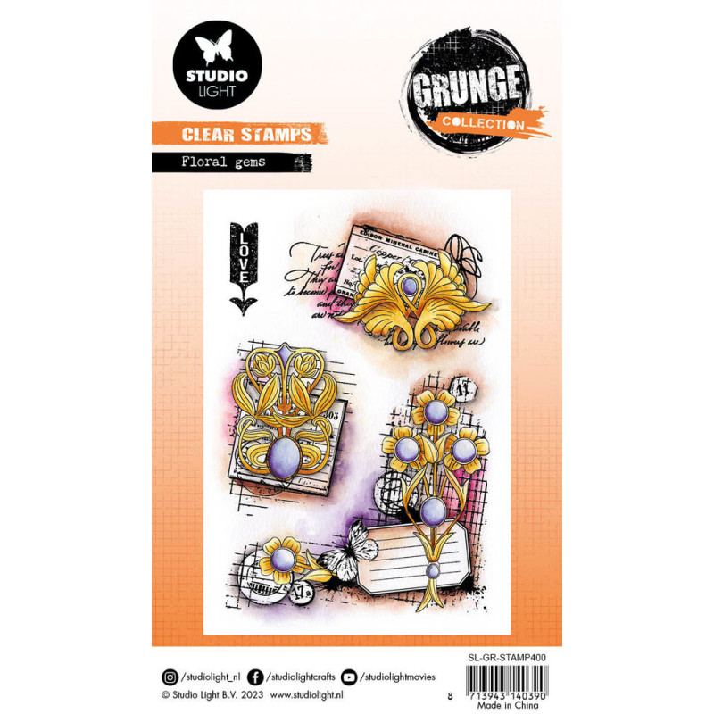 Studio Light - Stempel - Grunge Collection - Floral Gems - SL-GR-STAMP400
