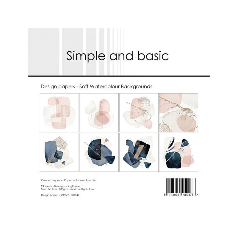 Simple And Basic - Papirpakke 15x15 - Soft Watercolour Backgrounds - SBP547