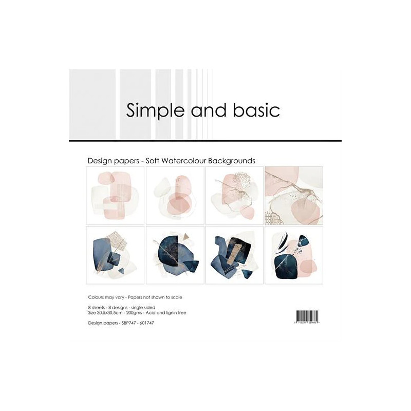 Simple And Basic - Papirpakke 30.5x30.5 - Soft Watercolour Backgrounds - SBP747