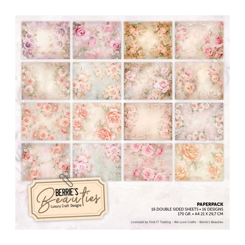 Berries Beauties - Papirpakke A4 - Shabby Roses - BBPPA410014